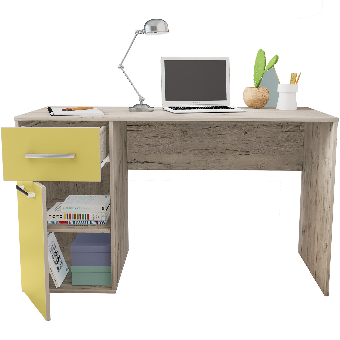 Бюро Irim Yoo, 130x60x76 см, Зелен/Бяло дърво - eMAG.bg