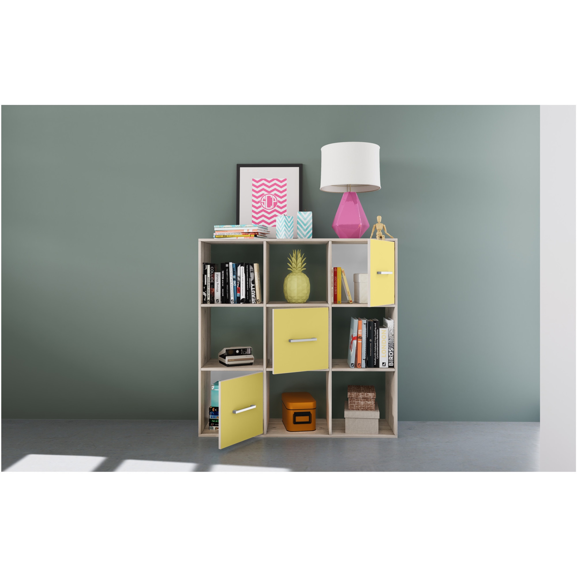 Raft Irim Yoo, 122x39x122 cm, culoare Verde/finisaj lemn alb - eMAG.ro