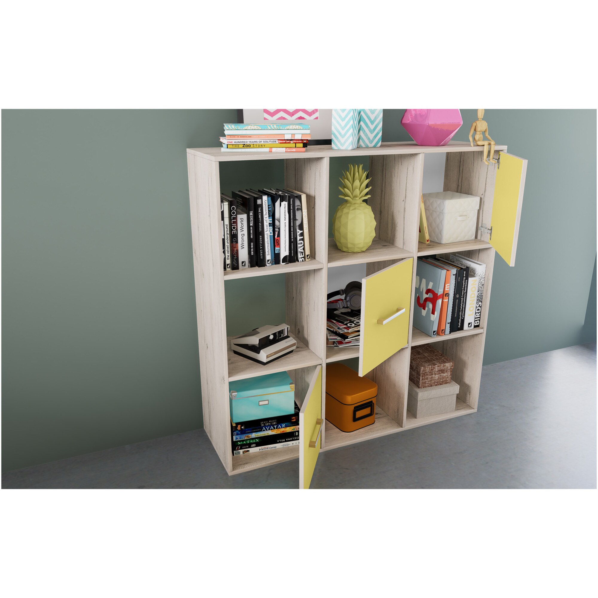 Raft Irim Yoo, 122x39x122 cm, culoare Verde/finisaj lemn alb - eMAG.ro