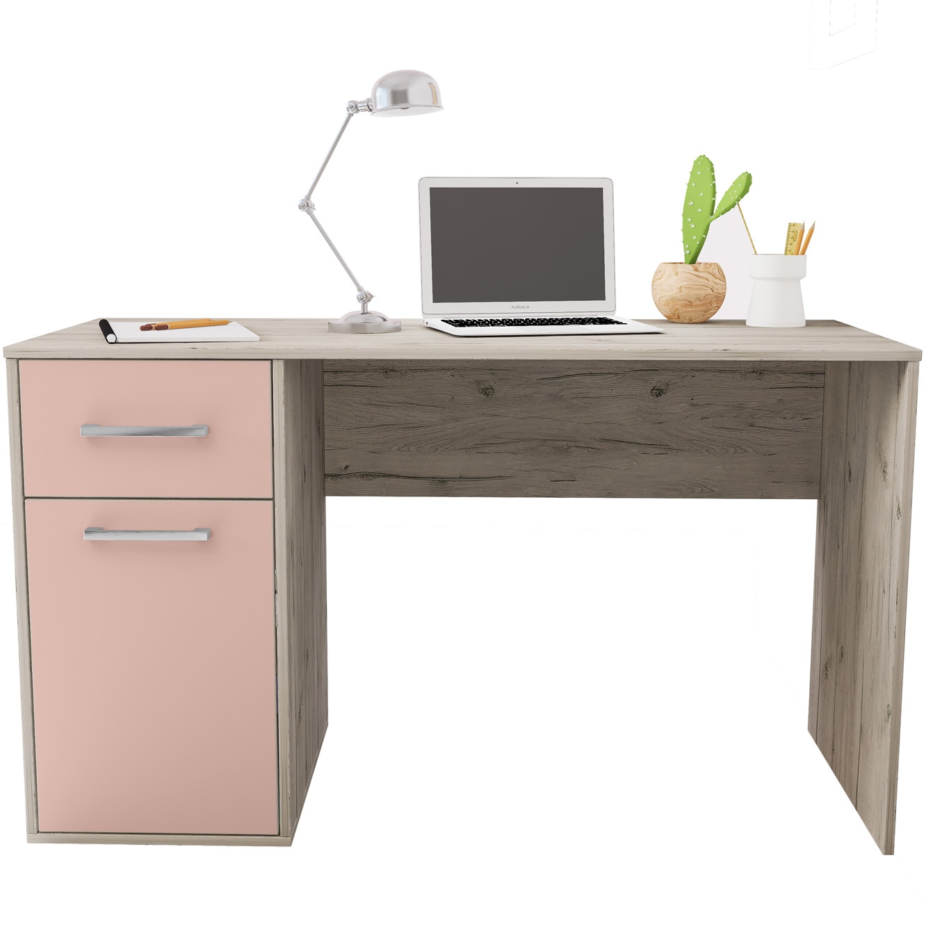 Birou Irim Yoo,130x60x76cm, culoare roz/finisaj lemn alb - eMAG.ro