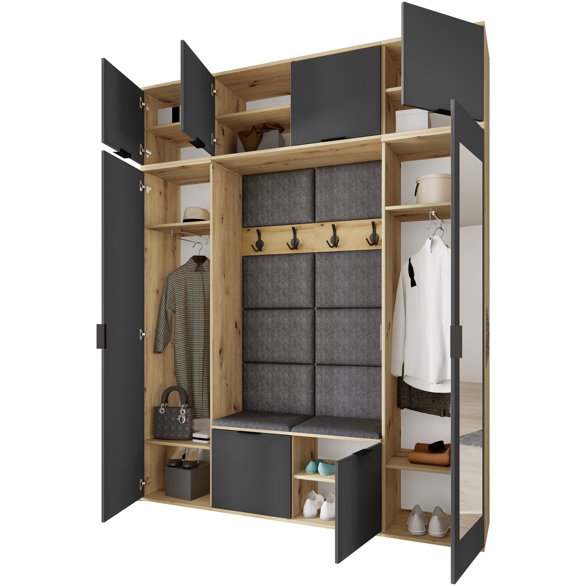 Mobilier de hol Irim Argos, 180x41x230, culoare stejar artisan/ grafit ...