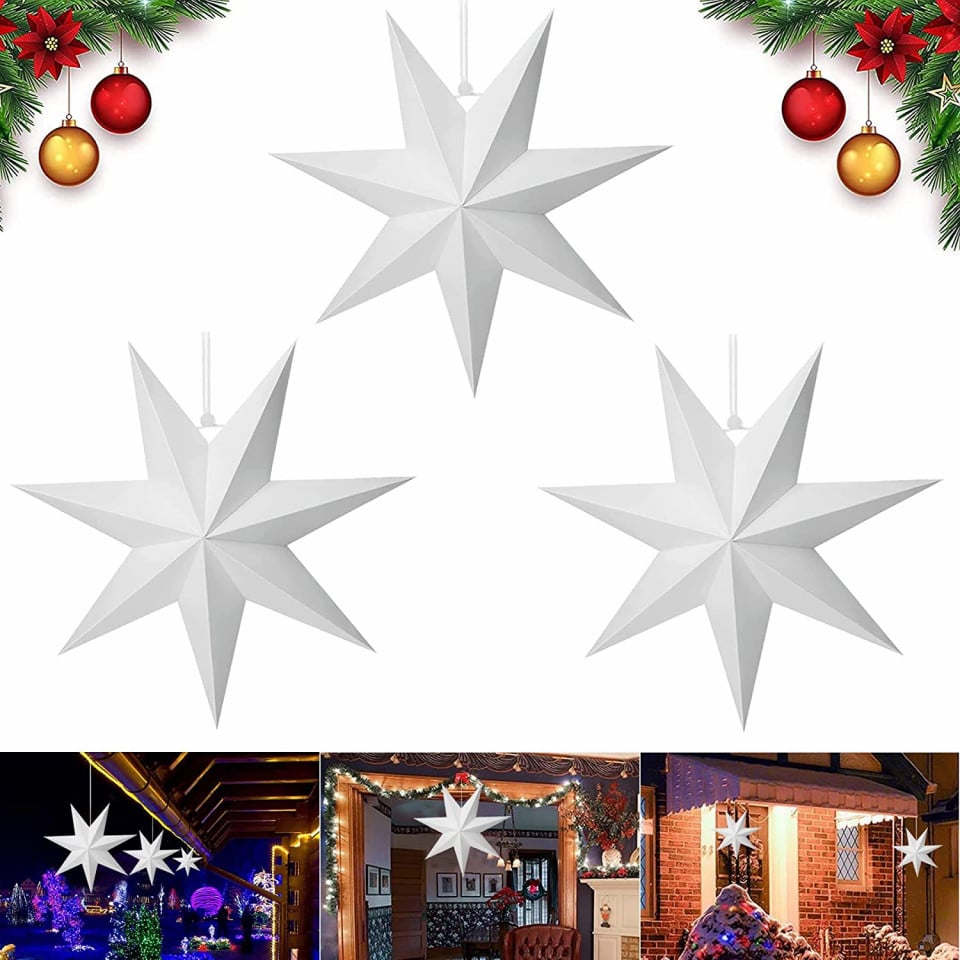 Set de 3 stele pentru Craciun Sunshine, hartie, alb, 30 x 30 cm - eMAG.ro
