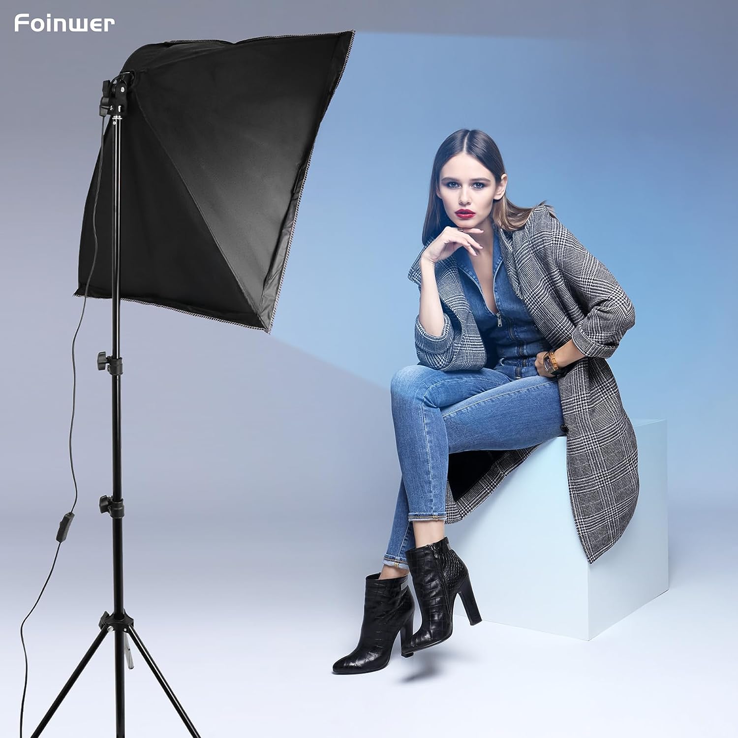 Kit lumina continua, lumini de studio cu 2 Softbox 50x70 cm, 2 lampi ...