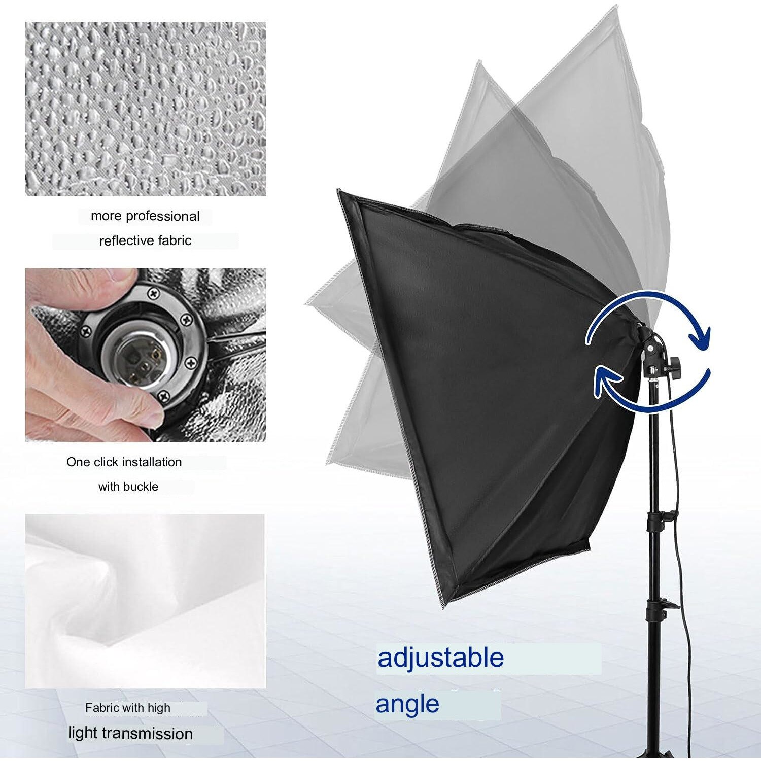 Kit lumina continua, lumini de studio cu 2 Softbox 50x70 cm, 2 lampi ...