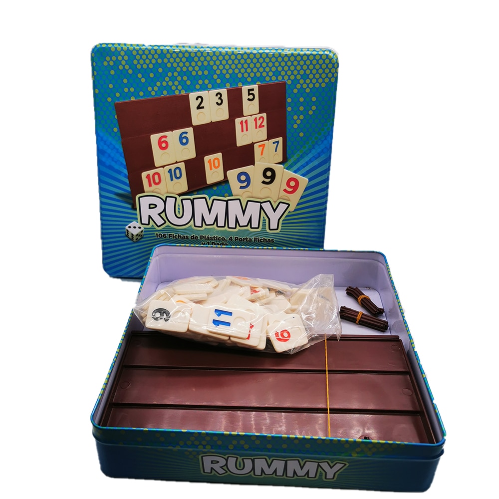 Joc de Remy (Rummy), Deluxe, Cutie metalica, Piese de piatra aparenta ...