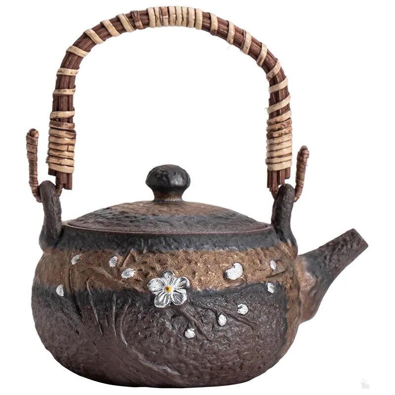 Ceainic ceramica in stil traditional japonez, design floare de prun ...