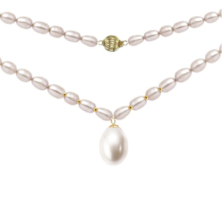 Colier Princess Perle Ovale cu Pandantiv Aur cu Perla Alba, Lacrima ...