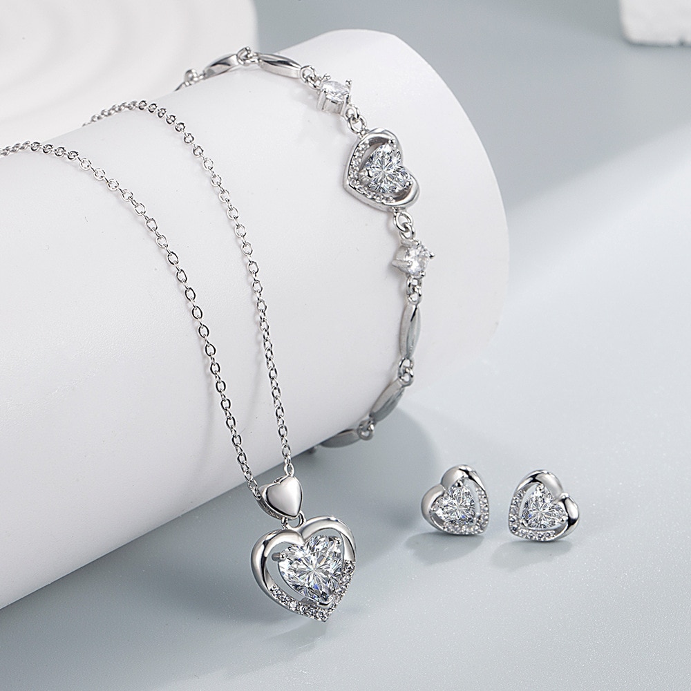 Set de bijuterii pentru femei, Eternal Heart of the Ocean, argint S925, argint, 3 buc - eMAG.ro