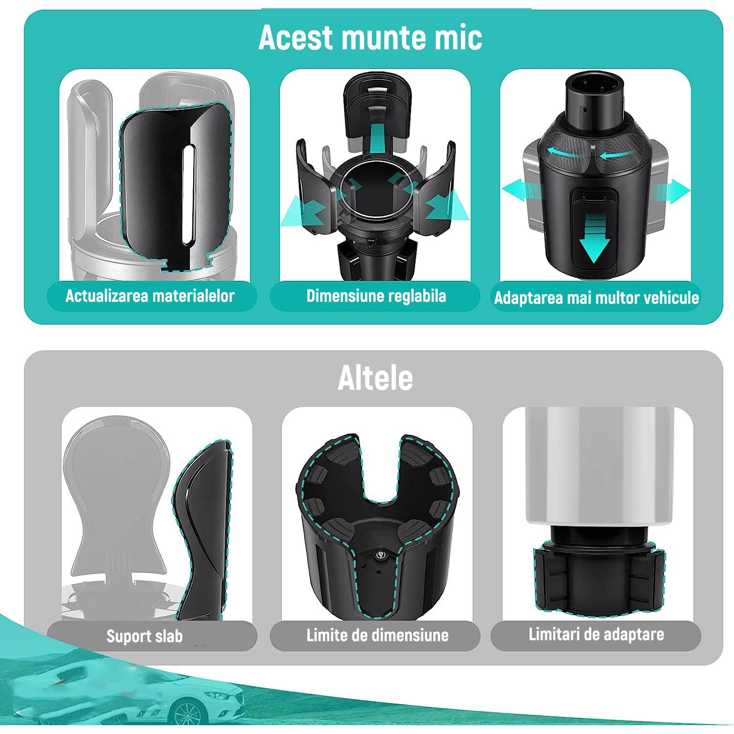 Suport auto multifunctional pentru pahare, Pachet de 2, Ajustabila ...