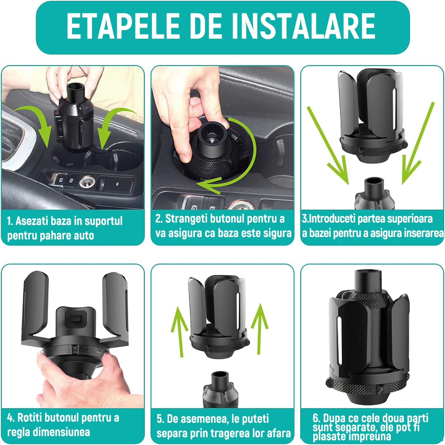 Suport auto multifunctional pentru pahare, Pachet de 2, Ajustabila ...