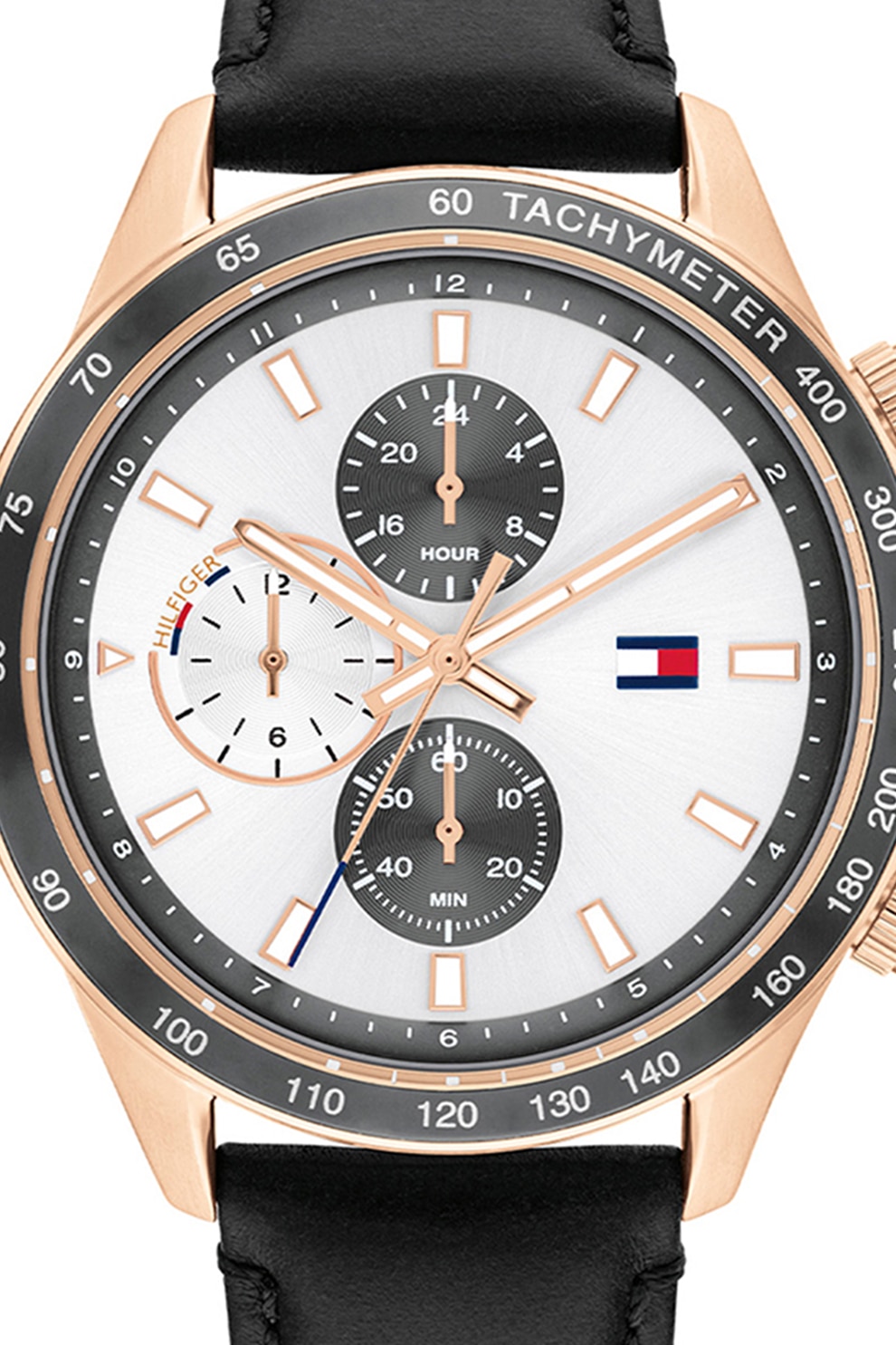 Tommy Hilfiger, Часовник с кожена каишка и хронограф, Черен - eMAG.bg