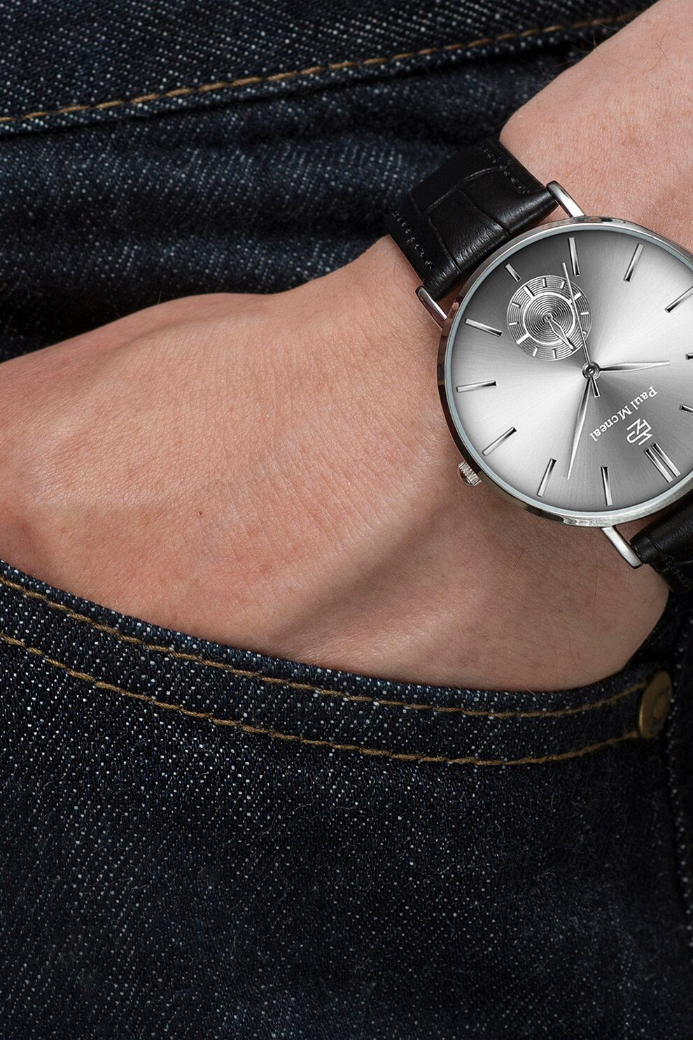 Paul McNeal, Кварцов часовник с кожена каишка, Черен - eMAG.bg