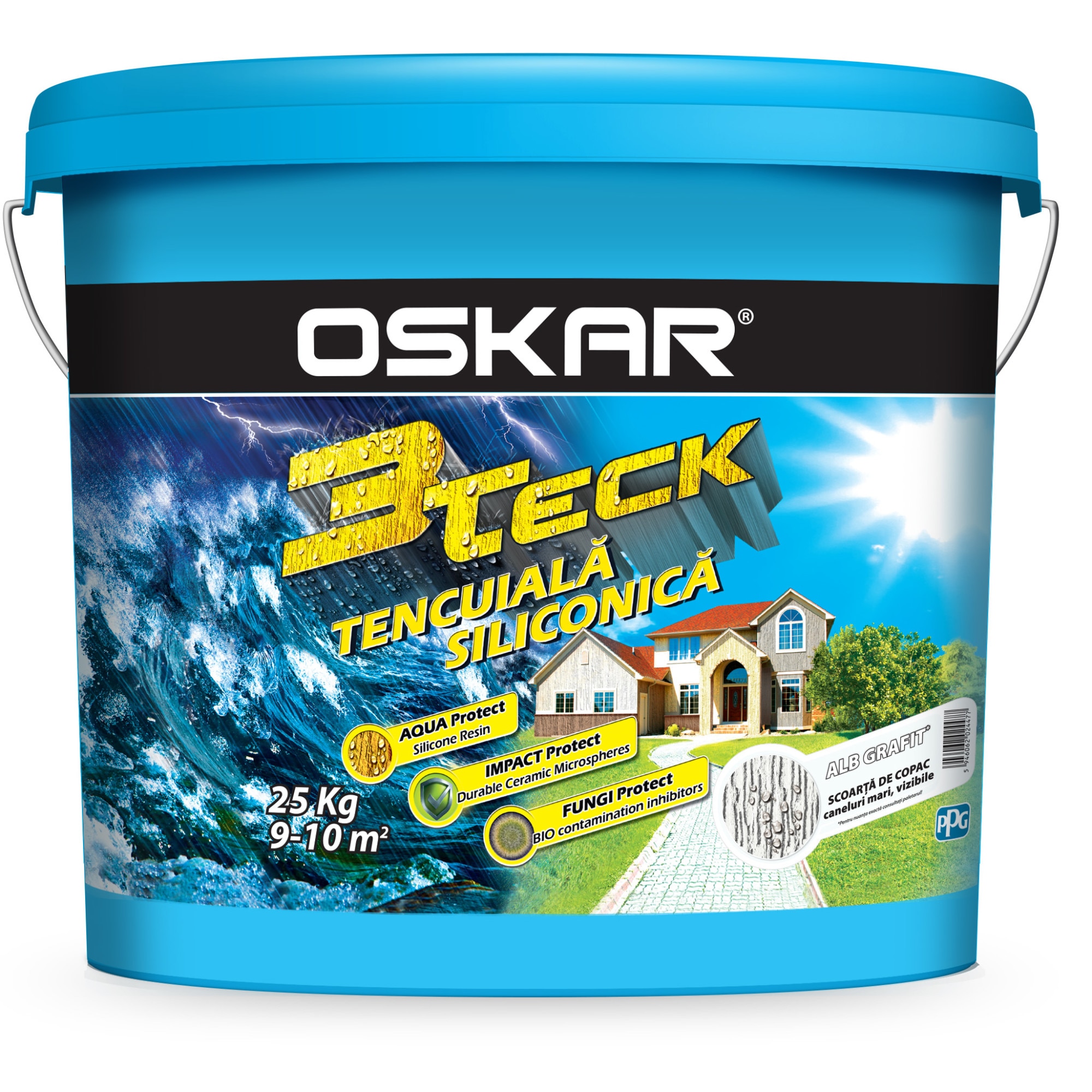 Tencuiala decorativa siliconica Oskar 3Teck 454029, structura scoarta ...