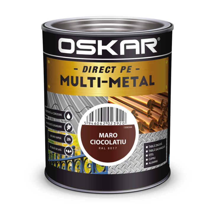 Vopsea email pe baza de apa Oskar Multimetal 443632, rezistent la coroziune, uscare rapida, Maro ...