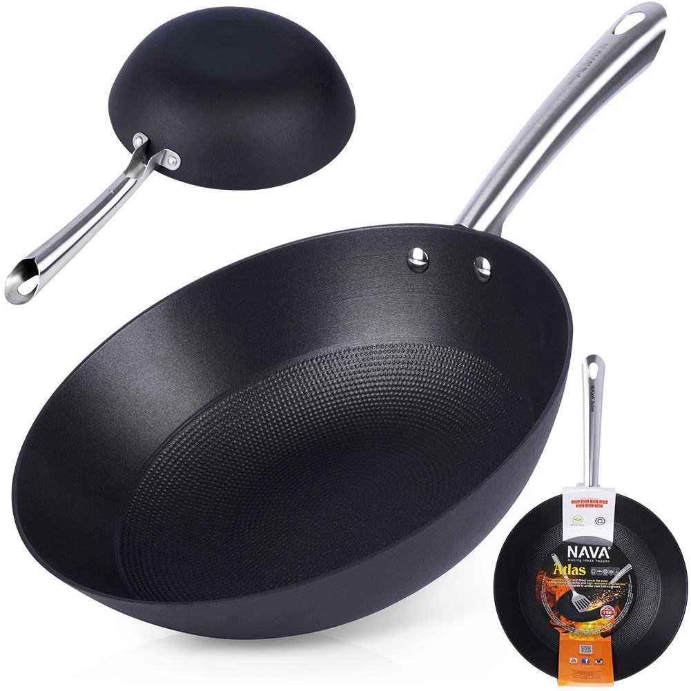 Tigaie wok, Nava, Fonta, Negru, 28 cm - eMAG.ro