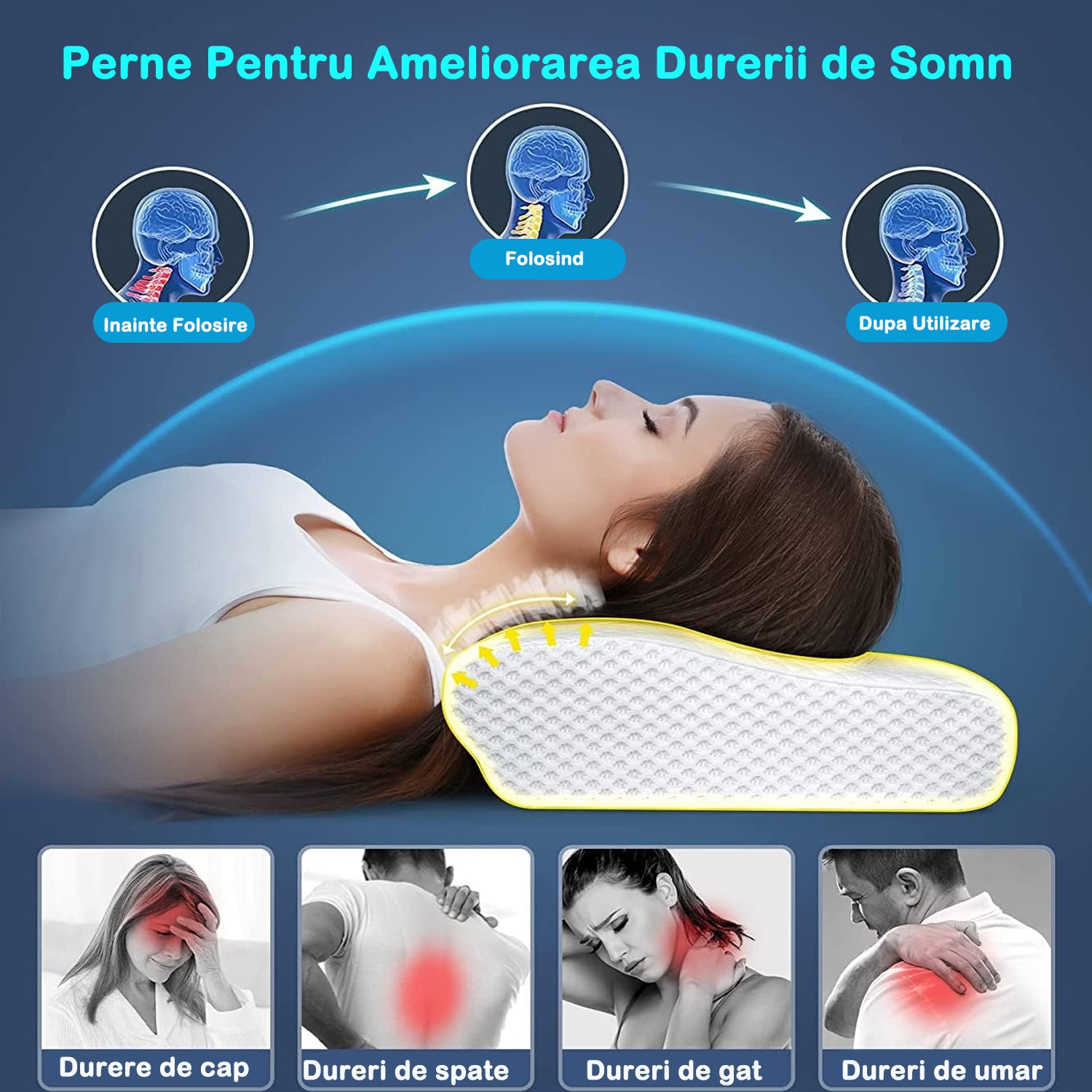 Perna Ortopedica, BYONDSELF®, Spuma Cu Memorie, pentru Gat si Suport ...