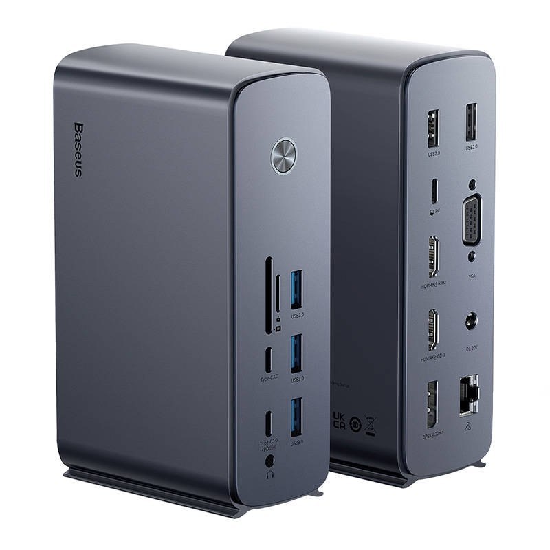 Hub, Baseus, 17 porturi, USB-C/USB 3.0/PD/PC/RJ45/SD/TF, Gri - eMAG.ro