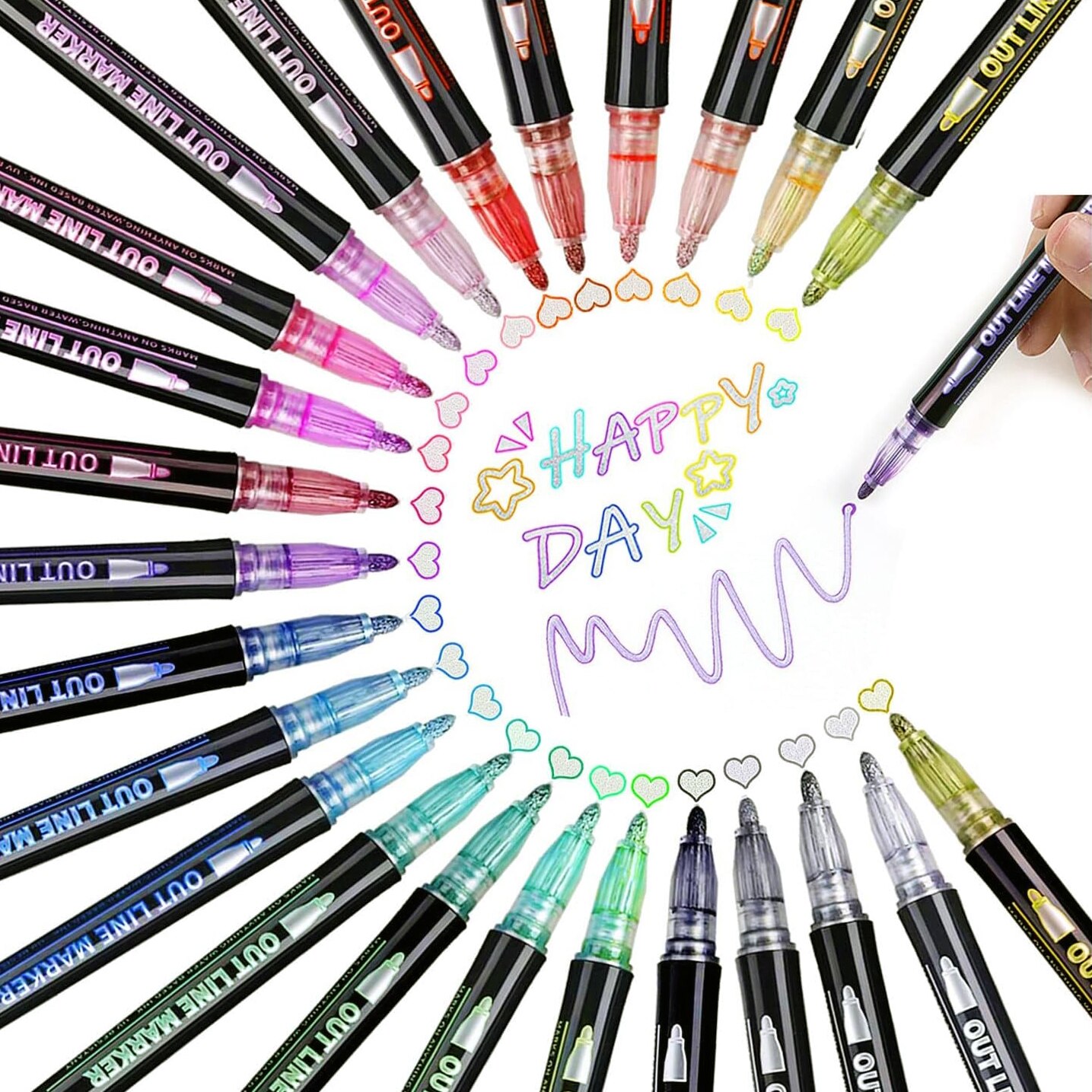 Set 24 markere cu sclipici argintiu si contur colorat, cap 1-2 mm ...