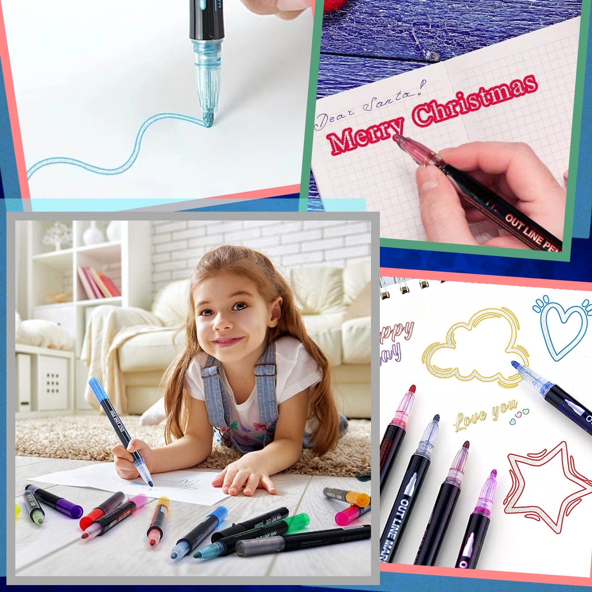 Set 24 markere cu sclipici argintiu si contur colorat, cap 1-2 mm ...