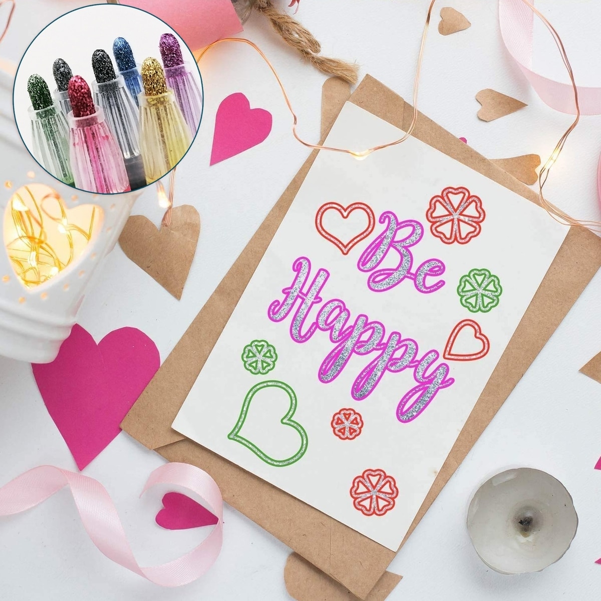 Set 24 markere cu sclipici argintiu si contur colorat, cap 1-2 mm ...