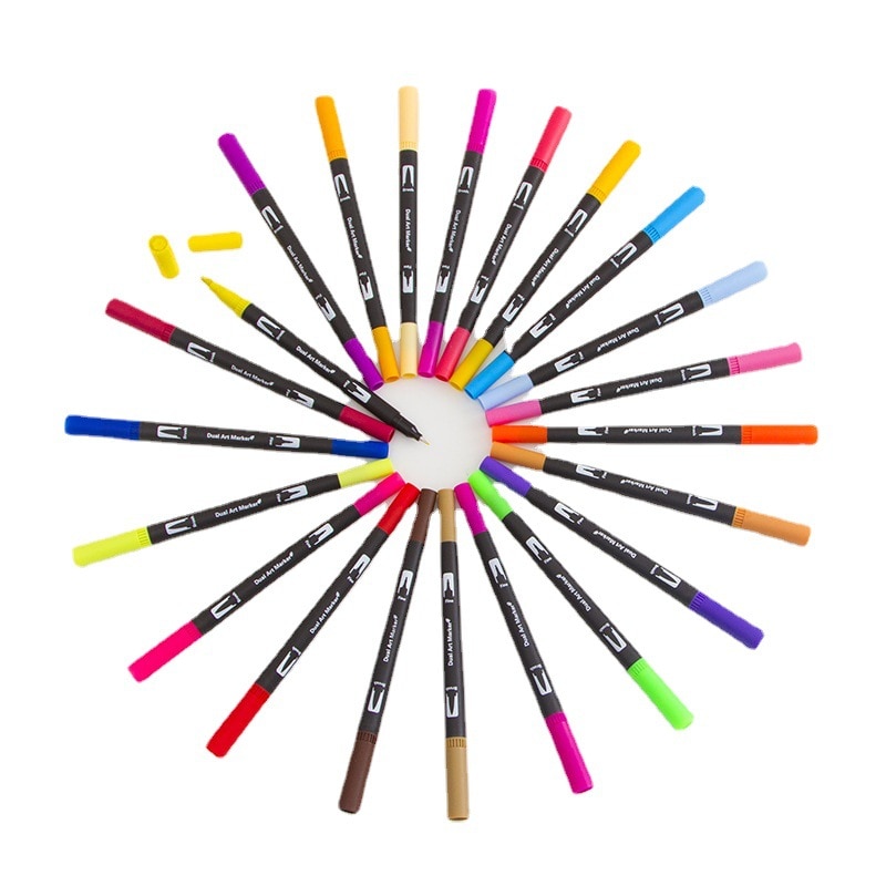 Set Markere Duble, 60 culori Pix liner si Fine Brush, 2 Carti de ...
