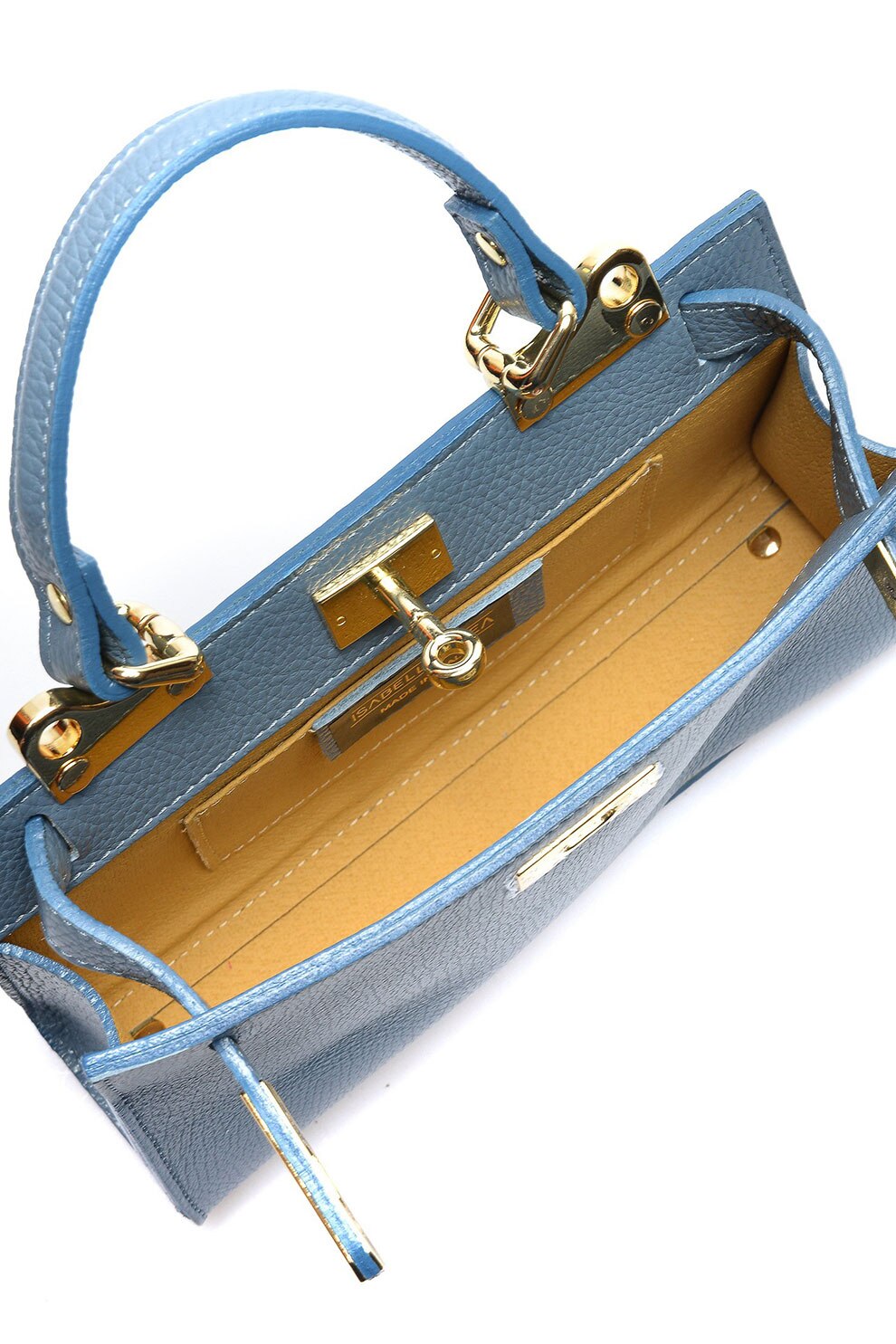 Isabella Rhea, Кожена чанта за рамо с релеф, Прашно синьо - eMAG.bg