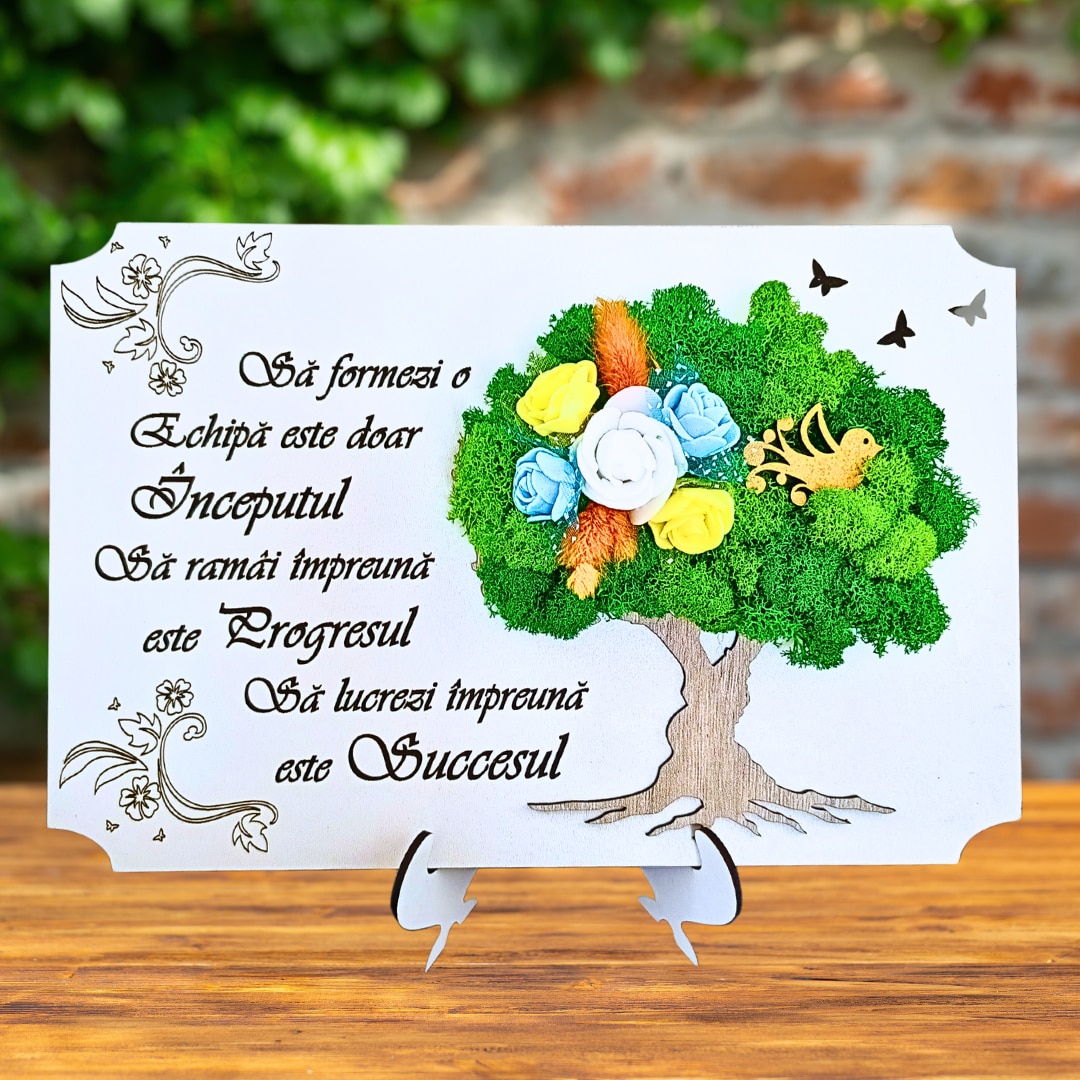 Tablou cu licheni stabilizati naturali cu suport, personalizat cu mesaj ...