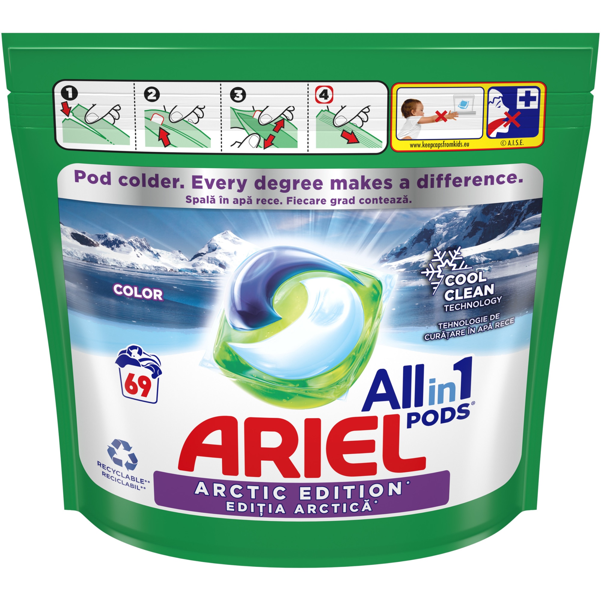 Detergent de rufe capsule Ariel All-in-One PODS Arctic Edition, 69 ...