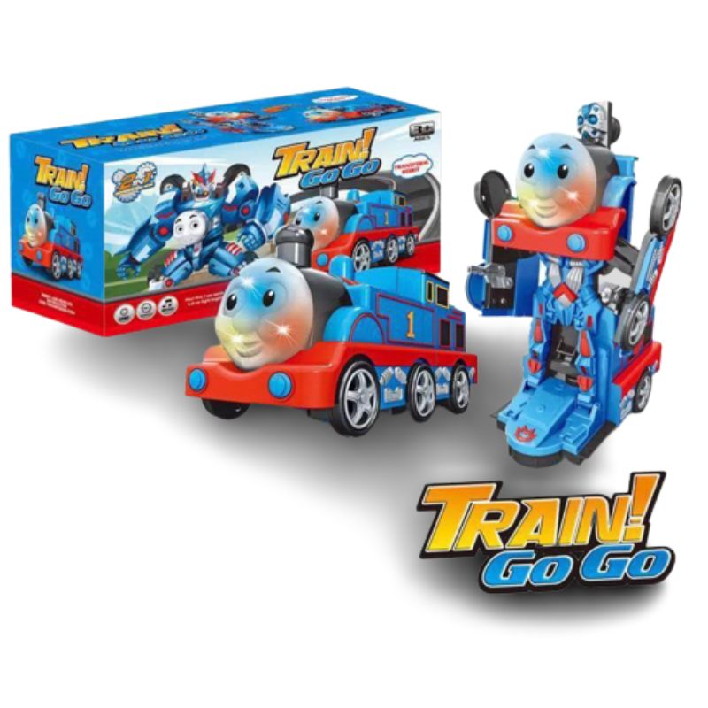 Tren GO GO, transformabil in robot, muzica si lumina, 20 cm, 3 ani ...