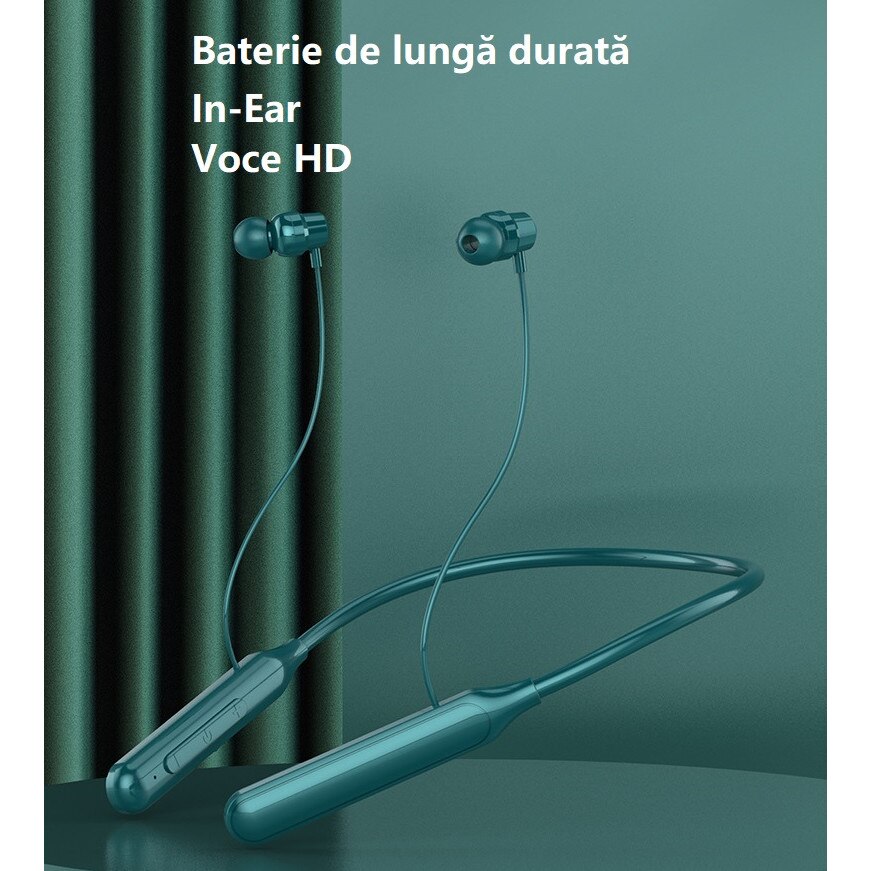 Casti wireless, Bluetooth 5.0, Microfon incorporat, Verde - eMAG.ro