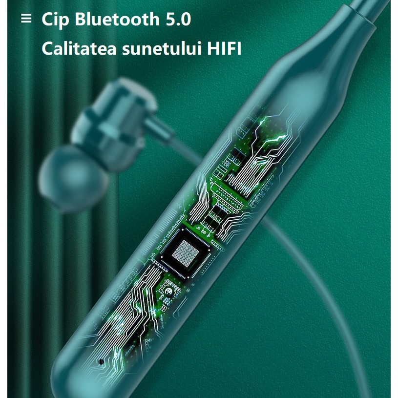 Casti wireless, Bluetooth 5.0, Microfon incorporat, Verde - eMAG.ro