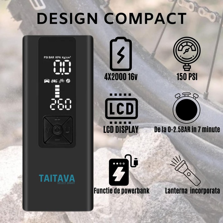 Mini compresor auto TAITAVA, pompa electrica reincarcabila de umflat ...