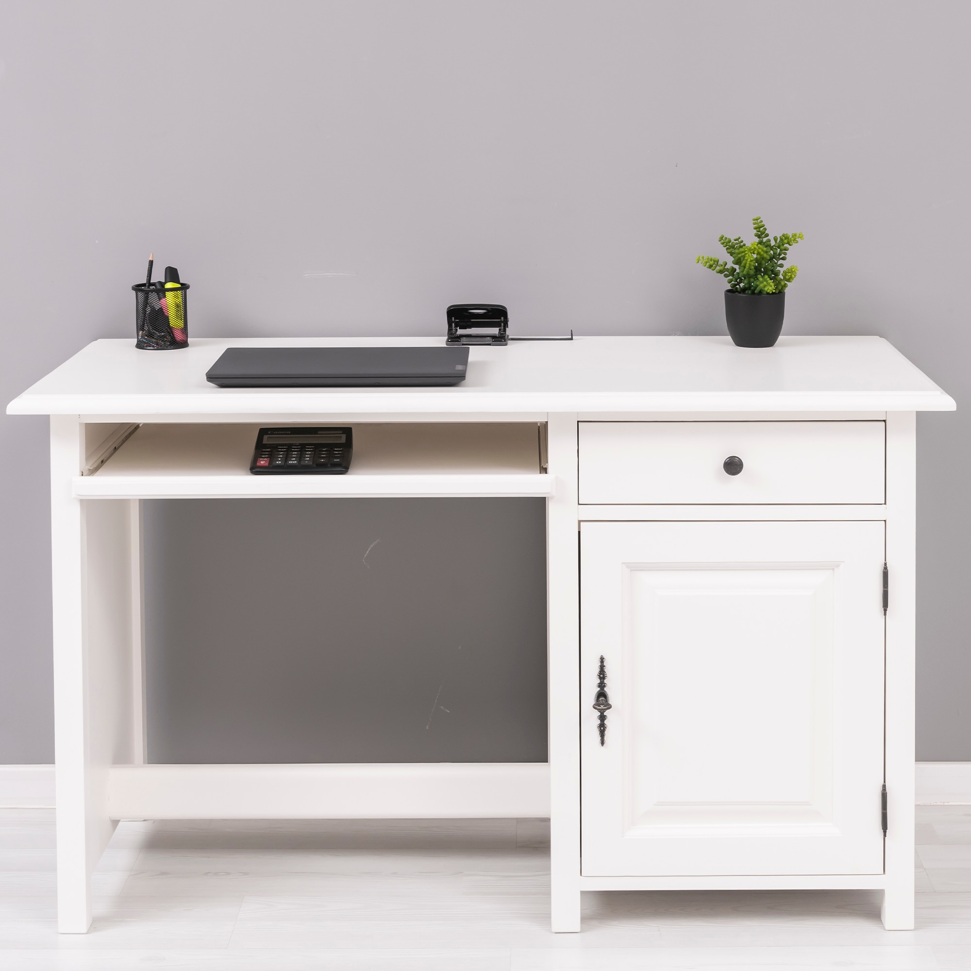 Birou computer cu 1 usi si 1 sertar pe sine, culoare alb murdar P039 ...