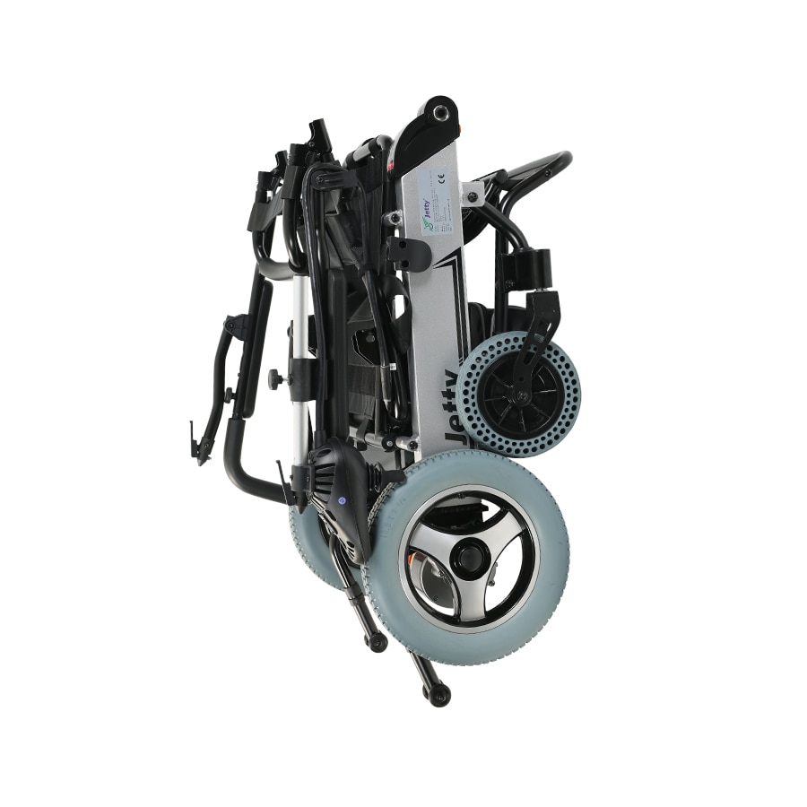 Scaun cu rotile electric, ultrausor, pliabil, manere rabatabile, gri ...