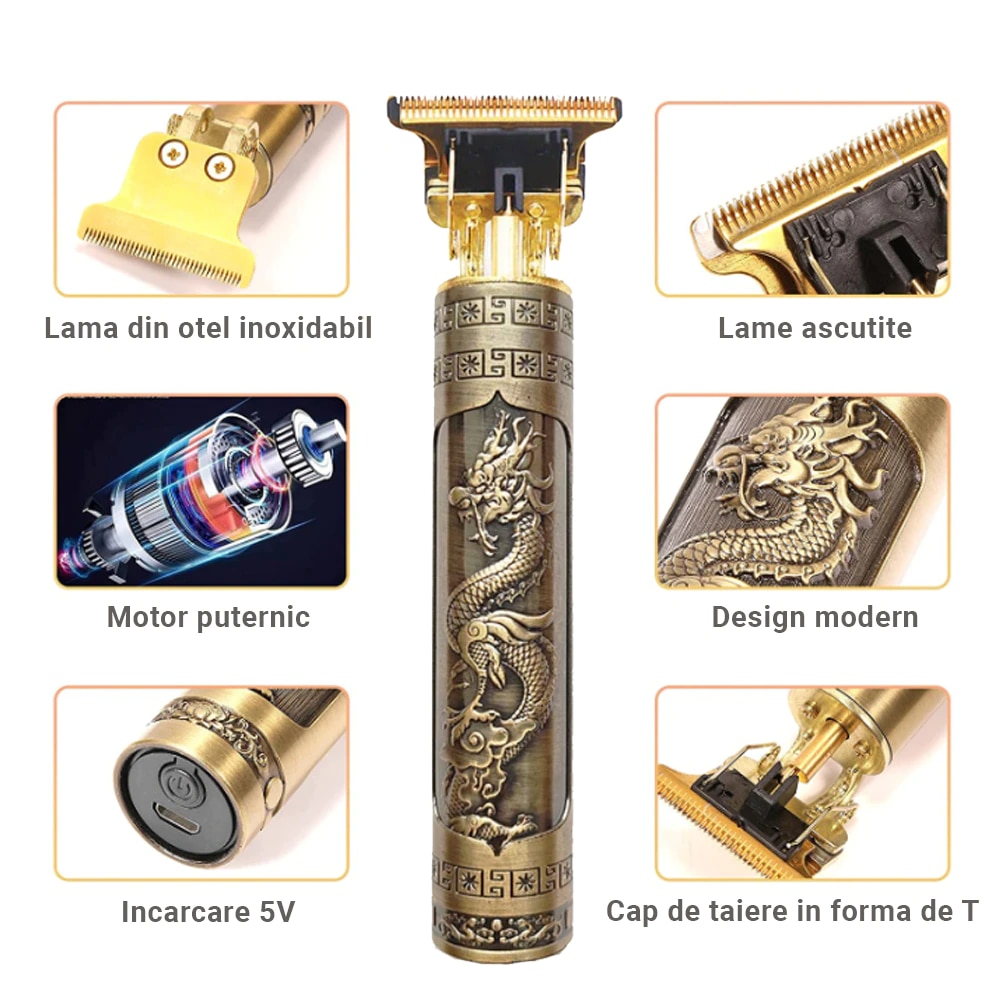 Masina de tuns, cu acumulator, 5 W, trimmer, model dragon, incarcare ...