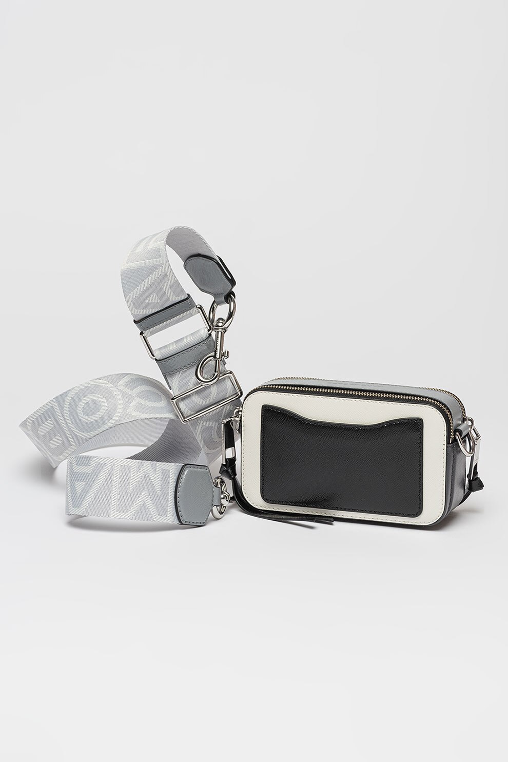 Marc Jacobs, Geanta crossbody din piele The Snapshot, Negru, Alb murdar ...