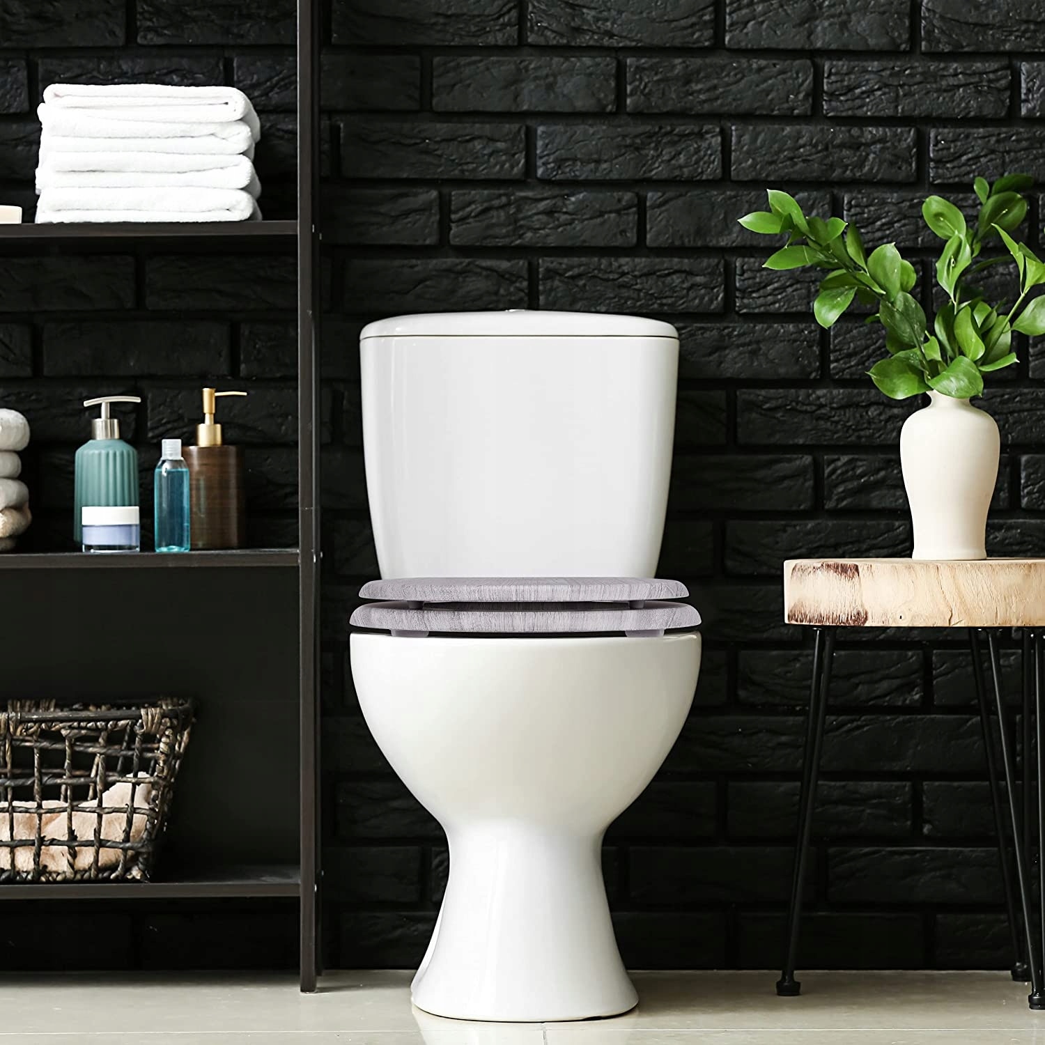 Scaun capac WC, SCHUTTE, Lemn, 46 cm, Gri - eMAG.ro