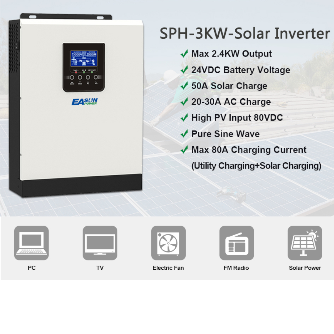 Соларен инвертор 24V, 2.41KW, MPPT 80A регулатор, чист синус 220V~230V ...