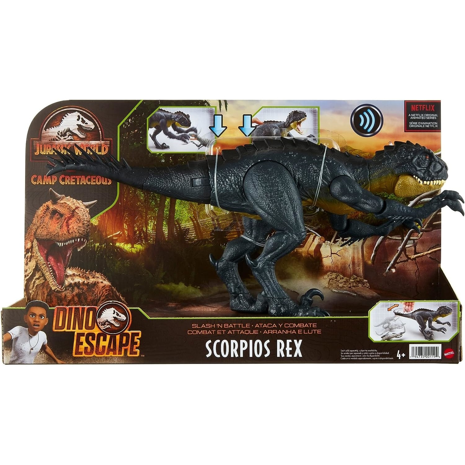Figura de actiune Jurassic World Scorpios Rex, Mattel, 3 ani+, Gri ...