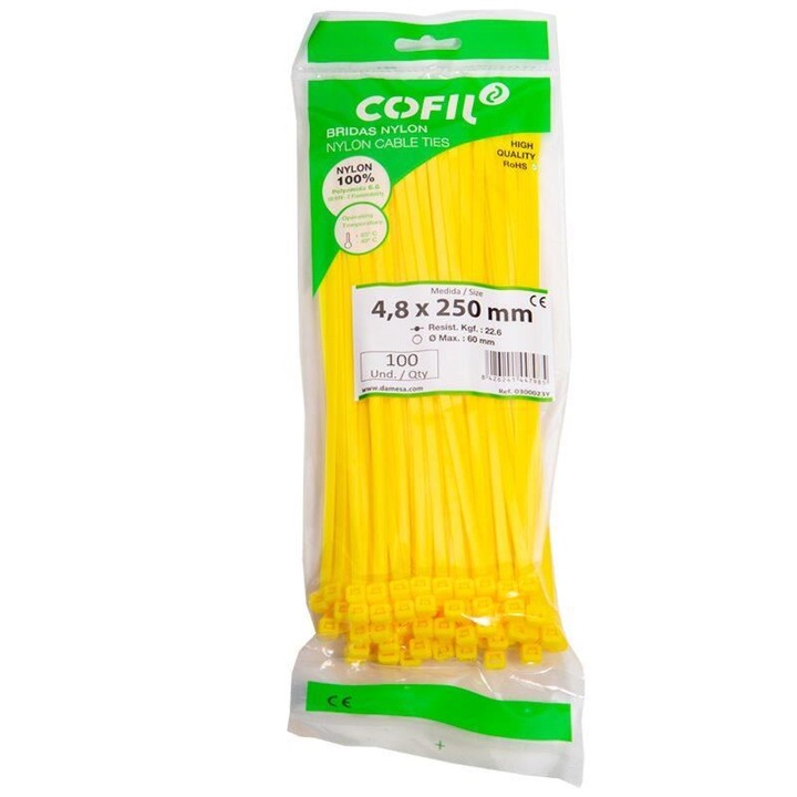 Set 100 coliere plastic 250x4.8mm, galbene, 300023Y Damesa - eMAG.ro