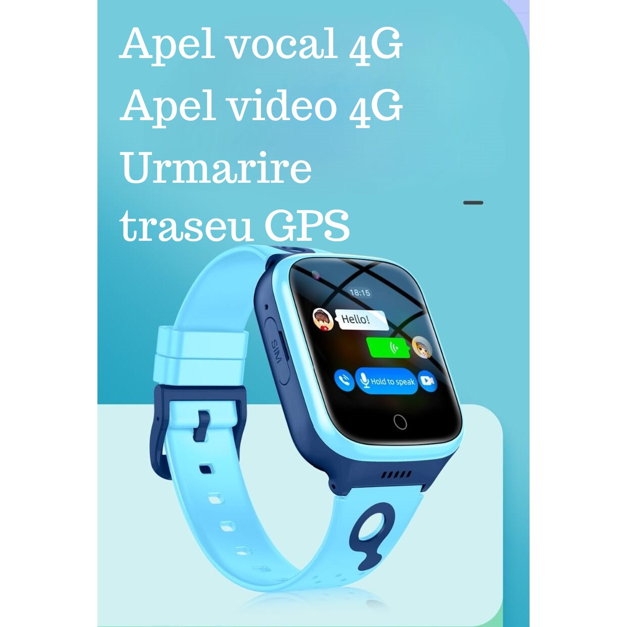 Ceas smartwatch pentru copii, slot cartela SIM, 4G, cu GPS, buton SOS ...
