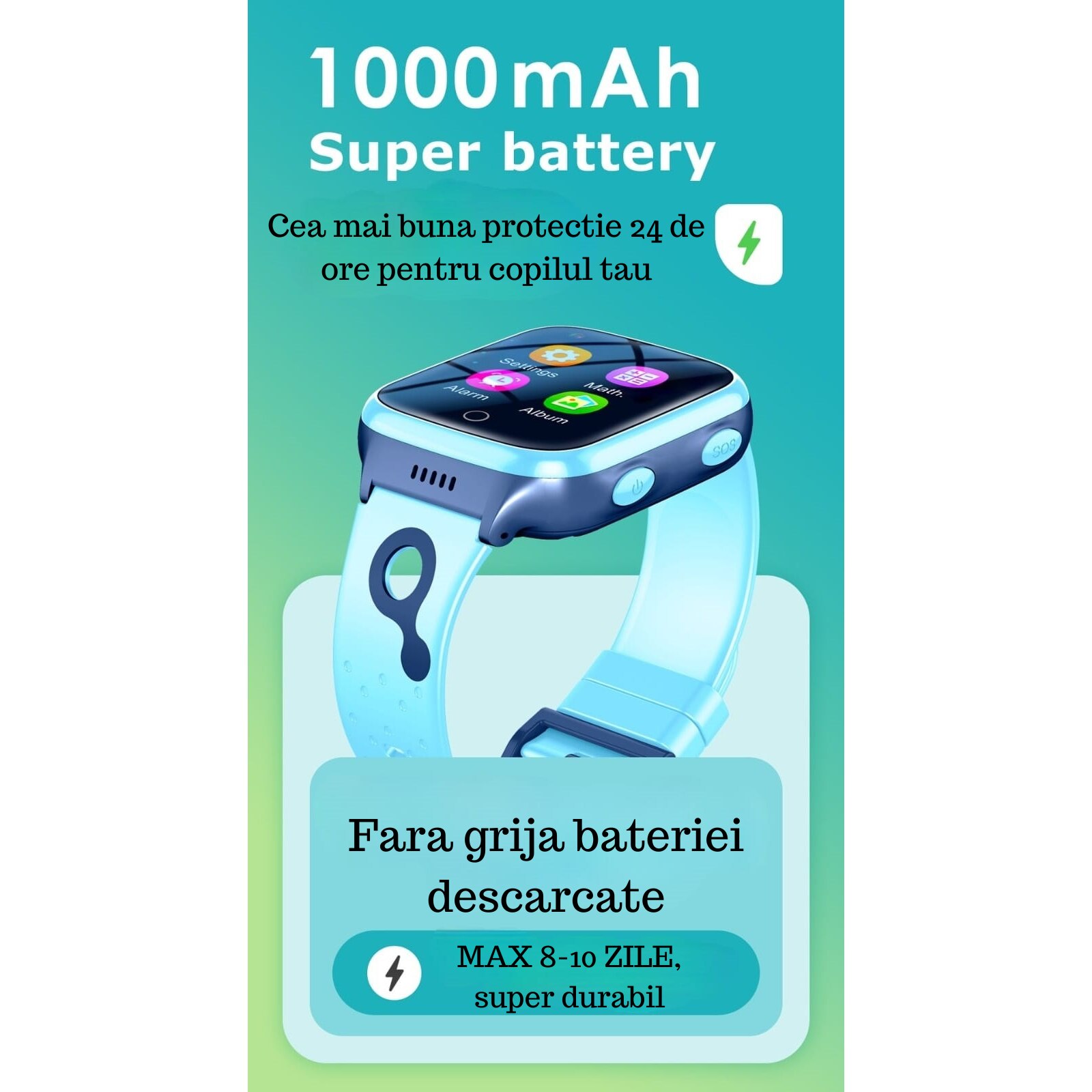 Ceas smartwatch pentru copii, slot cartela SIM, 4G, cu GPS, buton SOS ...