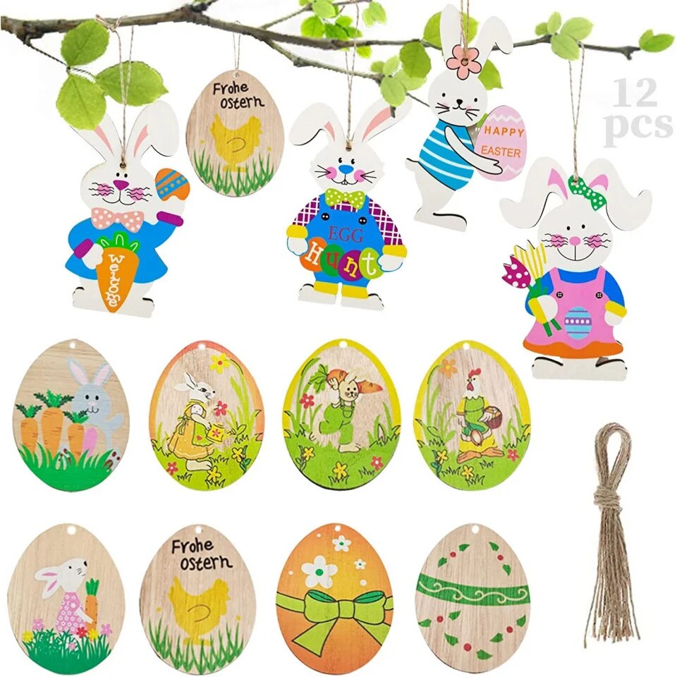 Set de 12 decoratiuni pentru Paste Seasboes, lemn, multicolor - eMAG.ro
