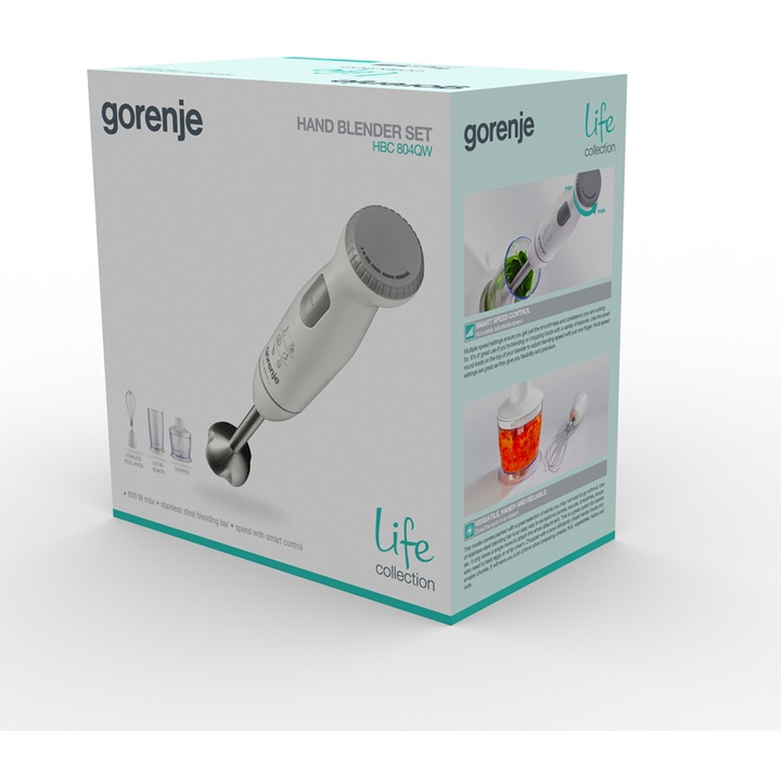 Kézi turmixgép Gorenje HBC 804QW, 800W, DC motor, Drót és keverőtál 0,5 ...