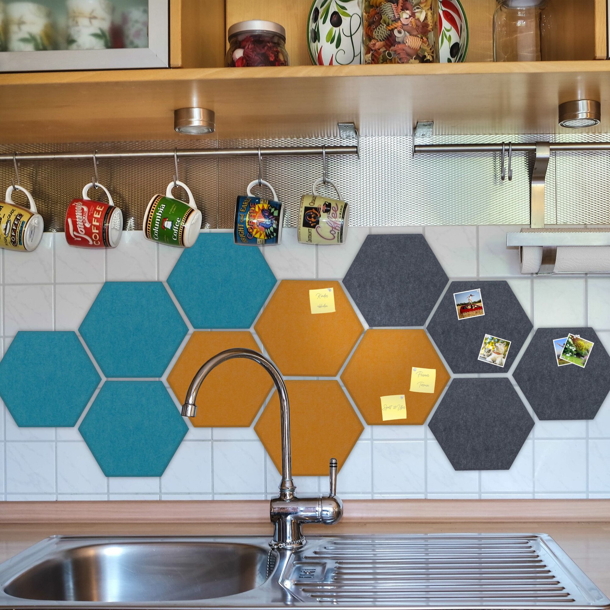 Placi decorative autoadezive, 12 bucati, albastru/galben/gri, 26 x 30 x ...