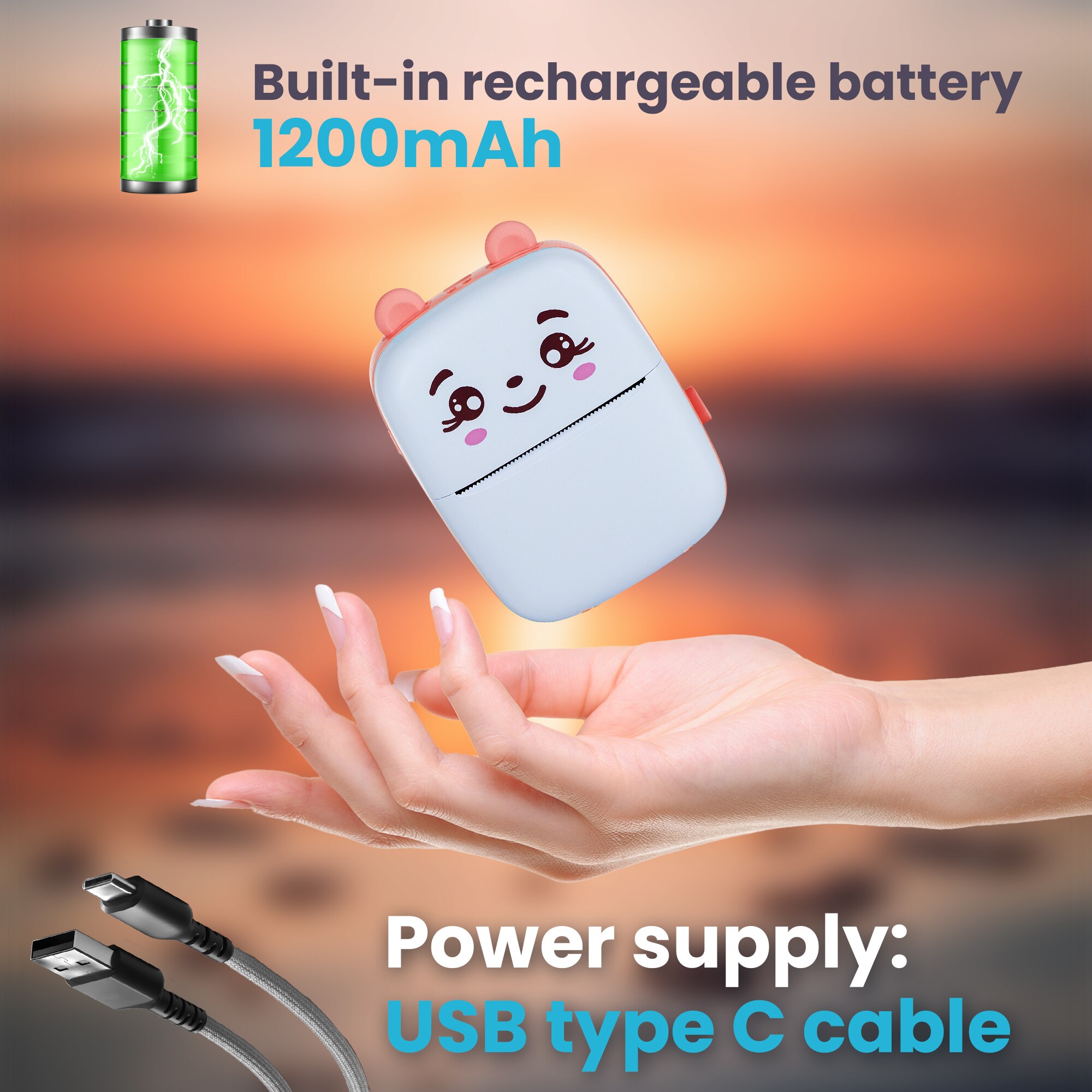 Mini imprimanta termica Extralink EPP-001 Roz, Bluetooth, USB-C, 1200 ...