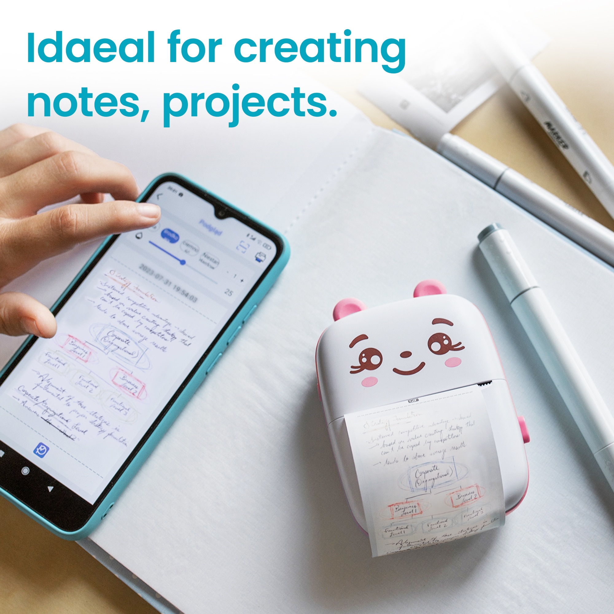 Mini imprimanta termica Extralink EPP-001 Roz, Bluetooth, USB-C, 1200 ...