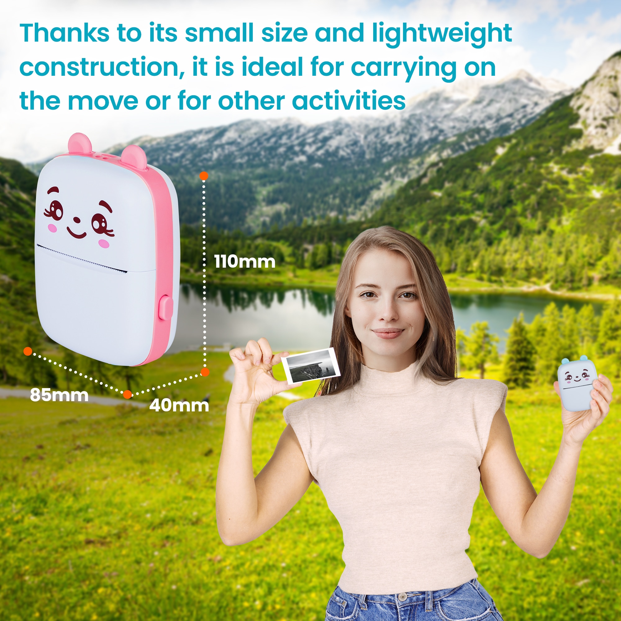 Mini imprimanta termica Extralink EPP-001 Roz, Bluetooth, USB-C, 1200 ...