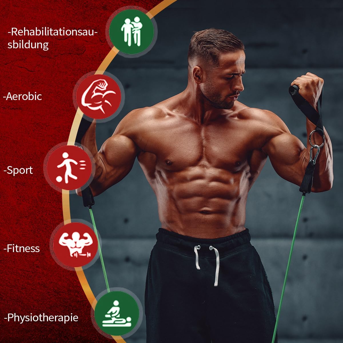 Set antrenament extensor cu 11 accesorii, Daladen, 5 benzi tubulare ...