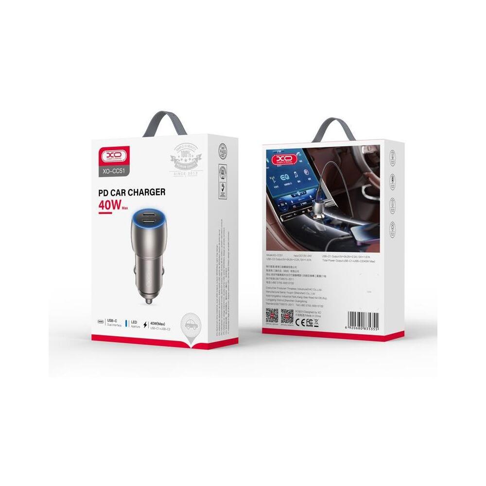 Adaptor Auto XO CC51 2TipC(PD)/3A/40W Negru - eMAG.ro